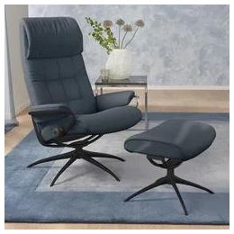 Relaxsessel stressless "London" Sessel Gr. Leder BATICK, Star Base-High Base, B/H/T: 80cm x 116cm x 71cm, blau (atlantic batick) mit Hocker, High Back, Star Base, Gestell Schwarz