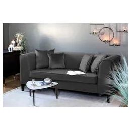 3-Sitzer Fink "MAXIM" Sofas Gr. B/H/T: 202cm x 84cm x 85cm, Flachgewebe LEINENOPTIK, grau (dunkelgrau leinenoptik) mit schmalem Holzsockel, inklusive 4 Zierkissen