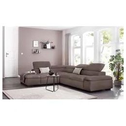 Ecksofa Home Affaire "Alberto L-Form" Sofas Gr. B/H/T: 272cm x 73cm x 226cm, Luxus-Microfaser ALTARA NUBUCK, Ottomane links, ohne Bettfunktion, braun (nougat) mit Kopfteilverstellung, wahlweise Bettfunktion