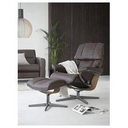 Relaxsessel stressless "Reno" Sessel Gr. Leder PALOMA, Cross Base Eiche-S, Relaxfunktion-Drehfunktion-PlusTMSystem-Gleitsystem-BalanceAdaptTM, B/H/T: 79cm x 99cm x 75cm, braun (chocolate paloma) mit Hocker, Cross Base, Größe S, M & L, Holzakzent Eiche