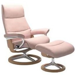 Relaxsessel stressless "View" Sessel Gr. ROHLEDER Stoff Q2 FARON, Cross Base Eiche, Relaxfunktion-Drehfunktion-PlusTMSystem-Gleitsystem-BalanceAdaptTM, B/H/T: 82cm x 109cm x 81cm, pink (light q2 faron) mit Signature Base, Größe M,Gestell Eiche