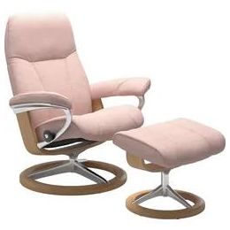 Relaxsessel stressless "Consul" Sessel Gr. ROHLEDER Stoff Q2 FARON, Signature Base Eiche, BalanceAdaptTM-PlusTMSystem-Gleitsystem-Relaxfunktion-Drehfunktion-Kopfstützenverstellung-Rückteilverstellung, B/H/T: 82cm x 102cm x 72cm, pink (light q2 faron) mit Hocker, Signature Base, Größe M, Gestell Eiche