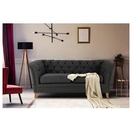 2-Sitzer Home Affaire "Newport" Sofas Gr. B/H/T: 175cm x 76cm x 81cm, Struktur fein, grau (anthrazit) mit Knopfheftung im Rücken, Keder und feinen Armlehnen