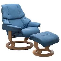 Relaxsessel stressless "Reno" Sessel Gr. Material Bezug, Material Gestell, Ausführung / Funktion, Maße B/H/T, blau (lazuli blau) mit Hocker, Classic Base, Größe S, M & L, Gestell Eiche