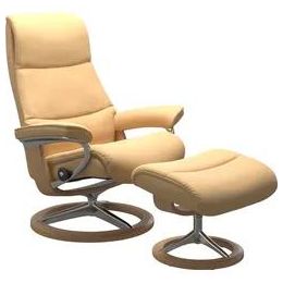 Relaxsessel stressless "View" Sessel Gr. Material Bezug, Cross Base Eiche, Ausführung / Funktion, Maße B/H/T, gelb mit Signature Base, Größe M,Gestell Eiche