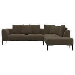 Ecksofa FLEXLUX "Sava Designsofa, bequem und komfortabel, L-Form" Sofas Gr. B/H/T: 319cm x 94cm x 222cm, Lederoptik, lange Ottomane rechts, braun (camel brown) Taschenferderkern-Sitz mit Kaltschaum, lose Rücken- & Dekokissen