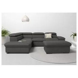 Ecksofa Home Affaire "Alberto L-Form" Sofas Gr. B/H/T: 272cm x 73cm x 226cm, NaturLEDER, Ottomane links, mit Bettfunktion-Bett mit Leder bezogen, braun (mokka) mit Ottomane, inkl. Kopfteilverstellung, wahlweise Bettfunktion