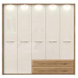 Kleiderschrank Home Affaire "Gala", beige (beige, pacific walnut), B:227cm H:224cm T:56cm, Spanplatte, MDF, Schränke, UV lackiert, kratzfest, hochglänzend, mit Beleuchtung