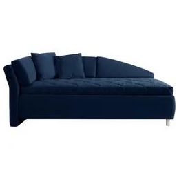 Schlafsofa Alina Sofas Gr. B/H/T: 223cm x 80cm x 102cm, Samtstoff TSV, Armlehne links, Armlehne links, blau (dunkelblau tsv 6) Bettkasten, Zierkissen-Set aus: 2 Stk. 40x40cm, 1 30x30cm