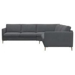 Ecksofa FLEXLUX "Fiore, gleichschenklig, bequem durch hochwertigem Sitzaufbau" Sofas Gr. B/H/T: 249cm x 85cm x 92cm, Lederoptik, Schenkel links, grau (elephant gre) schmale Armlehnen, Kaltschaum, Füße Alu+ Eiche