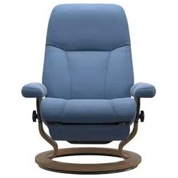 Relaxsessel stressless "Consul" Sessel Gr. Leder BATICK, PowerTM Leg & Back-Classic Base Eiche-L, Relaxfunktion-Drehfunktion-Integrierte Fußstütze-PlusTMSystem, B/H/T: 85cm x 100cm x 77cm, blau (lazuli blue) elektrisch verstellbar, optional 2-motorisch, Größe M & L