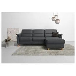 Ecksofa Home Affaire "Palmera L-Form" Sofas Gr. B/H/T: 244cm x 89cm x 163cm, NaturLEDER, Recamiere rechts, ohne Bettfunktion-ohne Bettkasten, schwarz Federkern, wahlweise mit Bettfunktion und mitohne Bettkasten