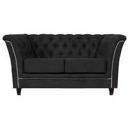 2-Sitzer Home Affaire "Derby" Sofas Gr. B/H/T: 175cm x 75cm x 82cm, Luxus-Microfaser Lederoptik, grau (anthrazit) mit aufwändiger Knopfheftung und Ziernieten