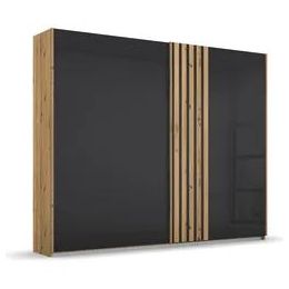 Schwebetürenschrank Rauch "Mosbach" Schränke Gr. B/H/T: 226 cm x 210 cm x 62 cm, 2 St., grau (eiche artisan, graumetallic) in moderner Lamellen-Optik und Glasfront