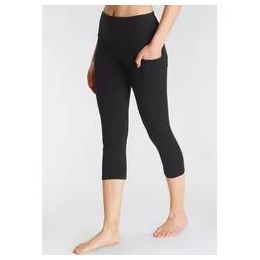 3/4-Leggings Lascana ACTIVE Gr. 44/46, N-Gr, schwarz, Damen, Obermaterial: 95% Baumwolle, 5% Elasthan, unifarben, Hosen, mit Handytasche, Loungewear