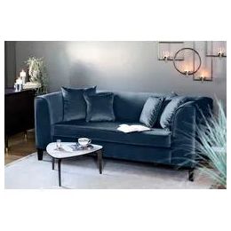 3-Sitzer Fink "MAXIM", blau (dunkelblau velvet), B:202cm H:84cm T:85cm, Sofas, mit schmalem Holzsockel, inklusive 4 Zierkissen