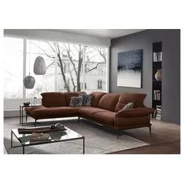 Ecksofa W.Schillig "sherry" Sofas Gr. B/H/T: 302cm x 81cm x 230cm, Longlife Xtra-Leder Z69, Ottomane links, ohne Kopfteilverstellung-ohne Armlehnenverstellung, braun (tabacco z69) mit Kopfstützenverstellung, Winkelfüße in Schwarz, Breite 302 cm