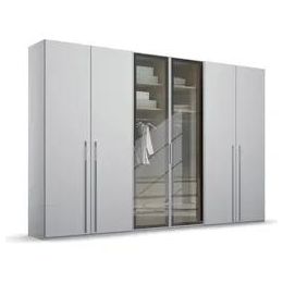 Drehtürenschrank Rauch "Kleiderschrank Schrank Garderobe SKAT SHINE mit hochwertigem" Schränke Gr. B/H/T: 301cm x 223cm x 63cm, 6 St., grau (seidengrau) transparentem Grauglas inkl. umfangreichem Zubehör MADE IN GERMANY