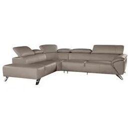 Ecksofa NICOLETTI HOME Sofas Gr. B/H/T: 285cm x 72cm x 227cm, Leder TOUCH, Ottomane links, braun (taupe scuro) Breite 285cm, mit verstellbarer Kopfstütze, Ottomane links oder rechts