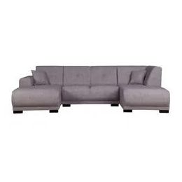 Wohnlandschaft Home Affaire "Langeland U-Form" Sofas Gr. B/H/T: 297cm x 85cm x 163cm, Samtoptik, Recamiere links, grau incl. 2 Zierkissen, Recamiere wahlweise links oder rechts