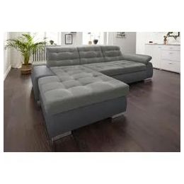 Sit & More Ecksofa SIT & MORE "Ontario L-Form" Sofas Gr. B/H/T: 280cm x 75cm x 183cm, NaturLEDER, Recamiere links, mit Bettfunktion-XXL, schwarz (schwarz/steingrau) XXL, wahlweise mit Bettfunktion