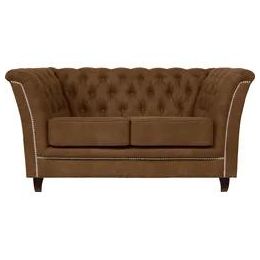 2-Sitzer Home Affaire "Derby", braun (cognac), B:175cm H:75cm T:82cm, Struktur fein (100% Polyester), Luxus-Microfaser Lederoptik (100% Polyester), Sofas, mit aufwändiger Knopfheftung und Ziernieten