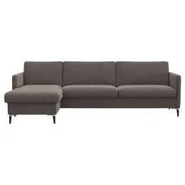 Ecksofa FLEXLUX "Fiore, L-Form" Sofas Gr. B/H/T: 247cm x 85cm x 92cm, Struktur, Chaiselongue links, braun (taupe brown) schmale Armlehnen, Kaltschaum, Füße Alu+schwarz