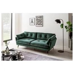 3-Sitzer TRENDS BY HG "Amira" Sofas Gr. B/H/T: 207cm x 84cm x 93cm, Luxus-Microfaser, grün (dunkelgrün) mit Strasssteinen und goldfarben Applikationen