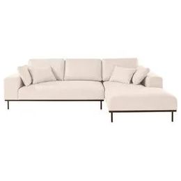 Ecksofa Andas "Mikael" Sofas Gr. B/H/T: 278cm x 87cm x 170cm, Struktur weich, Recamiere rechts, beige (creme) mit hochwertigem, gebeiztem Holzrahmen und 4 Zierkissen, L-Form