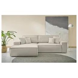 Ecksofa Andas "Finnley Schlafsofa 267 cm in Bouclé, Struktur fein u. Cord, L-Form" Sofas Gr. B/H/T: 267cm x 85cm x 167cm, Struktur fein, Recamiere links, beige (creme) Schlaffunktion m. Bettkasten (136210 cm), Bouclé, Struktur und Cord