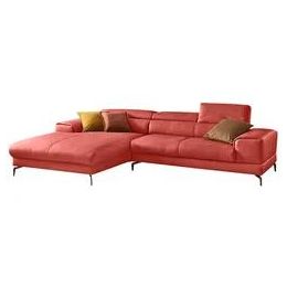 Ecksofa W.Schillig "piedroo" Sofas Gr. B/H/T: 303cm x 70cm x 193cm, Longlife Xtra-Leder Z69, Longchair links, mit Kopfteilverstellung-mit motorischer Sitztiefenverstellung, orange (rot z69) Ecksofa Kopfteilverstellung, wahlweise mit Sitztiefenverstellung, Breite 303cm