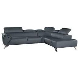 Ecksofa NICOLETTI HOME Sofas Gr. B/H/T: 285cm x 72cm x 227cm, Leder TOUCH, Ottomane rechts, blau (avio) Breite 285cm, mit verstellbarer Kopfstütze, Ottomane links oder rechts