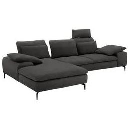 Ecksofa W.Schillig "valentinoo" Sofas Gr. B/H/T: 299cm x 83cm x 178cm, Chenille-Flachgewebe R66, Longchair links, mit Sitztiefenverstellung, grau (anthracite r66) inklusive Hocker, mit Sitztiefenverstellung, Breite 299 cm