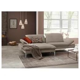 Ecksofa W.Schillig "enjoy&MORE" Sofas Gr. B/H/T: 294cm x 87cm x 185cm, Longlife Xtra-Leder Z59, Recamiere links, mit Kopfteilverstellung-mit Armlehnenverstellung-mit Sitztiefenverstellung, braun (stone z59) mit Sitztiefenverstellung, Füße silber matt, Breite 294 cm