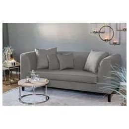 3-Sitzer Fink "MAXIM" Sofas Gr. B/H/T: 202cm x 84cm x 85cm, Flachgewebe LEINENOPTIK, grau (mittelgrau leinenoptik) mit schmalem Holzsockel, inklusive 4 Zierkissen