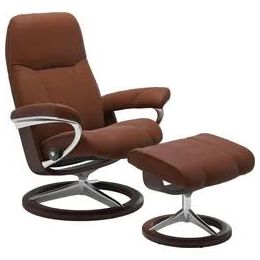 Relaxsessel stressless "Consul" Sessel Gr. Leder PALOMA, Signature Base Braun, BalanceAdaptTM-PlusTMSystem-Gleitsystem-Relaxfunktion-Drehfunktion-Kopfstützenverstellung-Rückteilverstellung, B/H/T: 82cm x 102cm x 72cm, braun (copper paloma) mit Hocker, Signature Base, Größe M, Gestell Braun