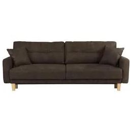 3-Sitzer Home Affaire "Triplo wahlweise mit Bettfunktion und Bettkasten" Sofas Gr. B/H/T: 215cm x 89cm x 100cm, Luxus-Microfaser Vintageoptik, mit Bettfunktion-mit Bettkasten, braun incl. Zierkissen, BTH: 21510089 cm Liegefläche 191 x 145