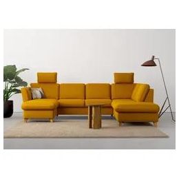 Wohnlandschaft Home Affaire "Trelleborg U-Form" Sofas Gr. B/H/T: 307 cm x 86 cm x 213 cm, Breitcord, Ottomane rechts, ohne Bettfunktion-ohne Stauraum, gelb (mustard) wahlweise mit Bettfunktion und Bettkasten, inkl. Federkern-Polsterung