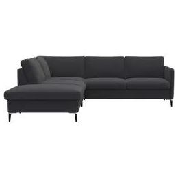 Ecksofa FLEXLUX "Fiore, L-Form" Sofas Gr. B/H/T: 234cm x 85cm x 225cm, Lederoptik, Ottomane links, schwarz (gorilla blac) schmale Armlehnen, Füße Aluschwarz, BT 234225cm, Kaltschaum im Sitz