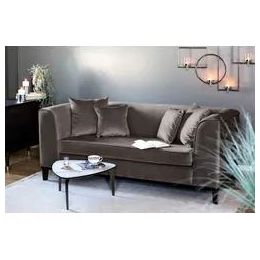 3-Sitzer Fink "MAXIM", braun (stone velvet), B:202cm H:84cm T:85cm, Sofas, mit schmalem Holzsockel, inklusive 4 Zierkissen