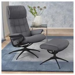 Relaxsessel stressless "London" Sessel Gr. Leder BATICK, Star Base-Standard Base, B/H/T: 80cm x 116cm x 71cm, grau (grau batick) mit Hocker, High Back, Star Base, Gestell Schwarz