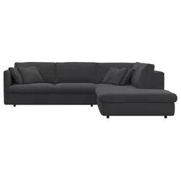 Ecksofa FLEXLUX "Lovane" Sofas Gr. B/H/T: 295cm x 84cm x 272cm, Lederoptik, lange Ottomane rechts, grau (shark grey) Weich & anschmiegsam, große Sitztiefe auf Kaltschaum, Dekokissen inkl.