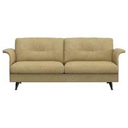 2,5-Sitzer FLEXLUX "Glow Sofa, Couch" Sofas Gr. B/H/T: 191cm x 81cm x 91cm, Bouclé, Armlehnen in geölter Eiche, gelb (mustard gelb) Premium-Sitz: Kaltschaum & Federkern, Arml. geölte Eiche, Fuß schwarz