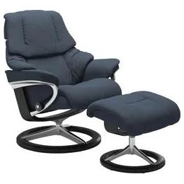 Relaxsessel stressless "Reno" Sessel Gr. Microfaser DINAMICA, Signature Base Schwarz-L, Relaxfunktion-Drehfunktion-PlusTMSystem-Gleitsystem-BalanceAdaptTM, B/H/T: 92cm x 100cm x 80cm, blau (blue dinamica) mit Hocker, Signature Base, Größe S, M & L, Gestell Schwarz