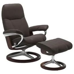 Relaxsessel stressless "Consul" Sessel Gr. Leder BATICK, Signature Base Braun, BalanceAdaptTM-PlusTMSystem-Gleitsystem-Relaxfunktion-Drehfunktion-Kopfstützenverstellung-Rückteilverstellung, B/H/T: 82cm x 102cm x 72cm, braun (brown batick) mit Hocker, Signature Base, Größe M, Gestell Braun