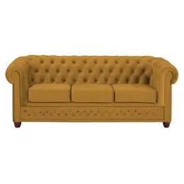 Chesterfield-Sofa Home Affaire "New Castle" Sofas Gr. B/H/T: 203cm x 72cm x 86cm, Samtoptik, gelb (mustard) mit hochwertiger Knopfheftung in Chesterfield-Design, BTH: 2038672