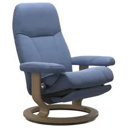 Relaxsessel stressless "Consul" Sessel Gr. Leder BATICK, PowerTM Leg & Back-Classic Base Eiche-M, Relaxfunktion-Drehfunktion-Integrierte Fußstütze-PlusTMSystem, B/H/T: 76cm x 100cm x 74cm, blau (lazuli blue) elektrisch verstellbar, optional 2-motorisch, Größe M & L