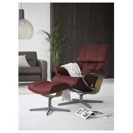 Relaxsessel stressless "Reno" Sessel Gr. Leder PALOMA, Cross Base Eiche-S, Relaxfunktion-Drehfunktion-PlusTMSystem-Gleitsystem-BalanceAdaptTM, B/H/T: 79cm x 99cm x 75cm, rot (cherry paloma) mit Hocker, Cross Base, Größe S, M & L, Holzakzent Eiche