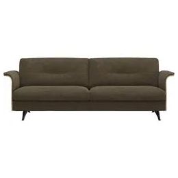 3-Sitzer FLEXLUX "Glow Designsofa, bequem und komfortabel durch hochwertigen Sitzaufbau" Sofas Gr. B/H/T: 224cm x 81cm x 91cm, Lederoptik, Armlehnen in geölter Eiche, braun (camel brown) Skandinavisches Design, In hochwertiger Verarbeitung