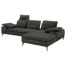 Ecksofa W.Schillig "valentinoo" Sofas Gr. B/H/T: 299cm x 83cm x 178cm, Chenille-Flachgewebe R66, Longchair rechts, mit Sitztiefenverstellung, grün (hunter r66) inklusive Hocker, mit Sitztiefenverstellung, Breite 299 cm